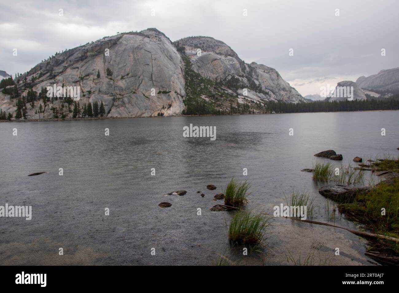 Temporary waterfalls form on the granite domes surrounding Tenaya Lake ...