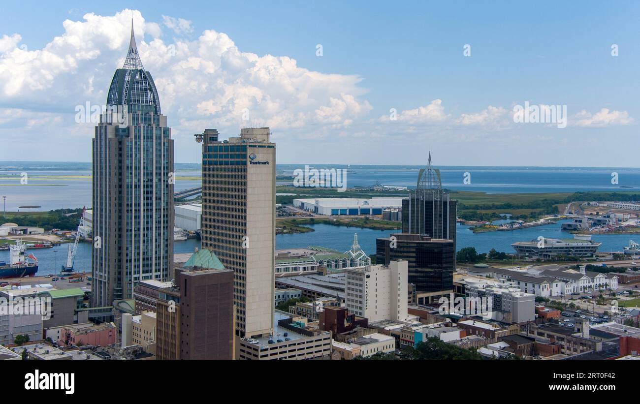 Aerial view of the downtown Mobile, Alabama waterfront skyline Stock ...