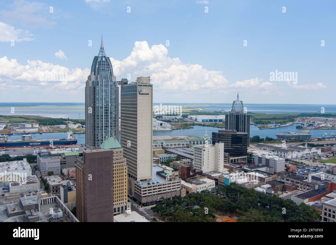 Aerial view of the downtown Mobile, Alabama waterfront skyline Stock ...