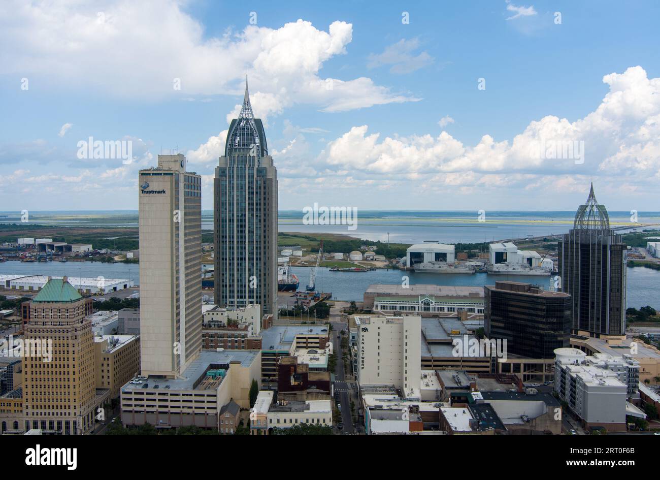 Aerial view of the downtown Mobile, Alabama waterfront skyline Stock ...