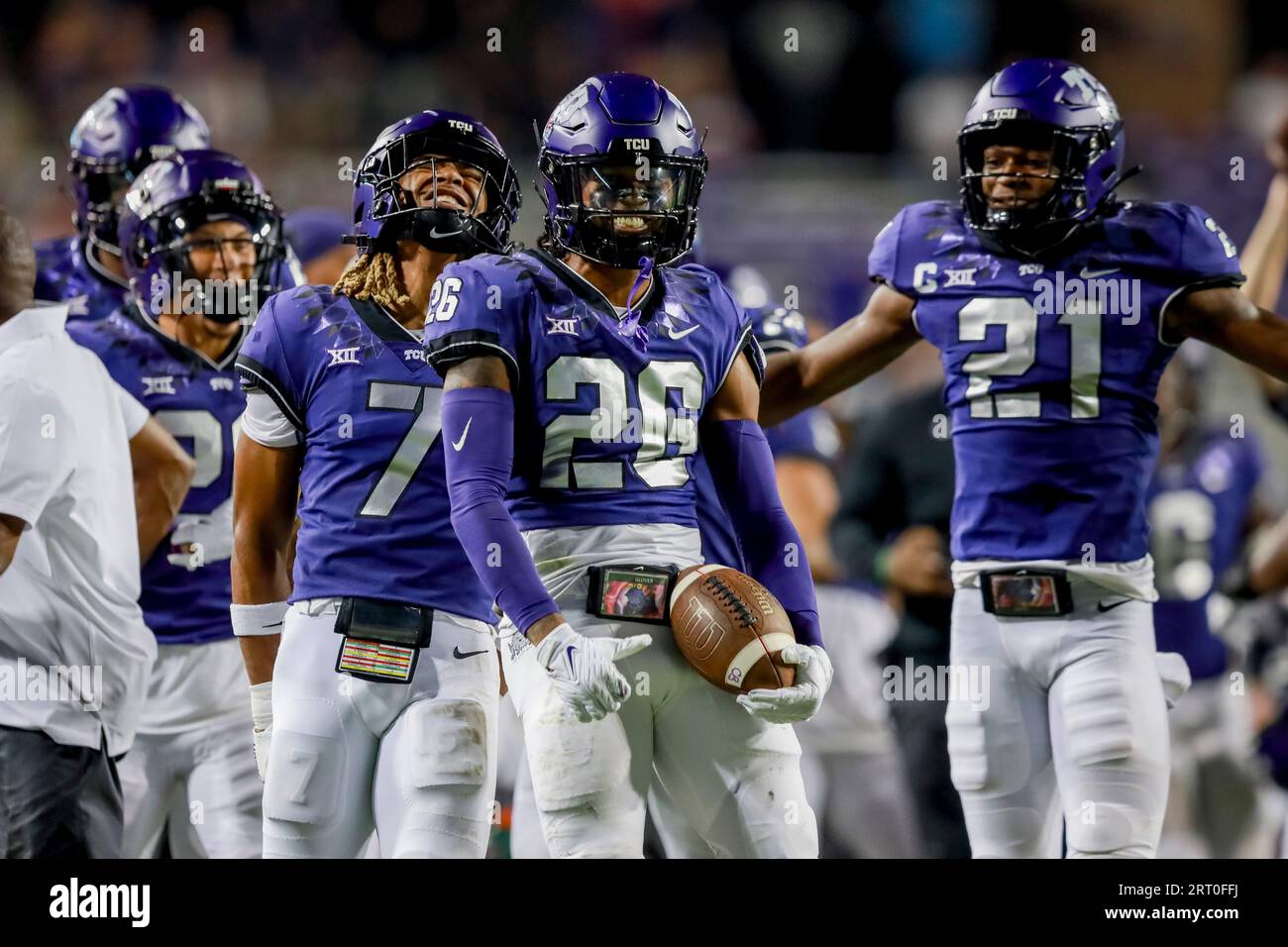 TCU's Channing Canada (7), Vernon Glover (26), and Bud Clark (21 ...