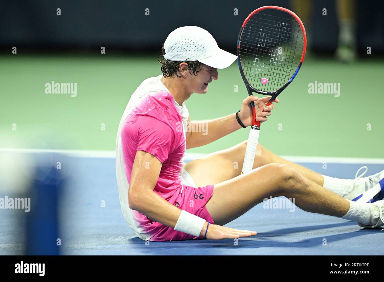 Joao Fonseca reacts during a junior boys' singles championship match at ...