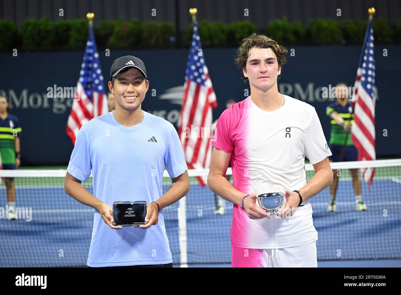Learner Tien and Joao Fonseca during the trophy presentation after a ...