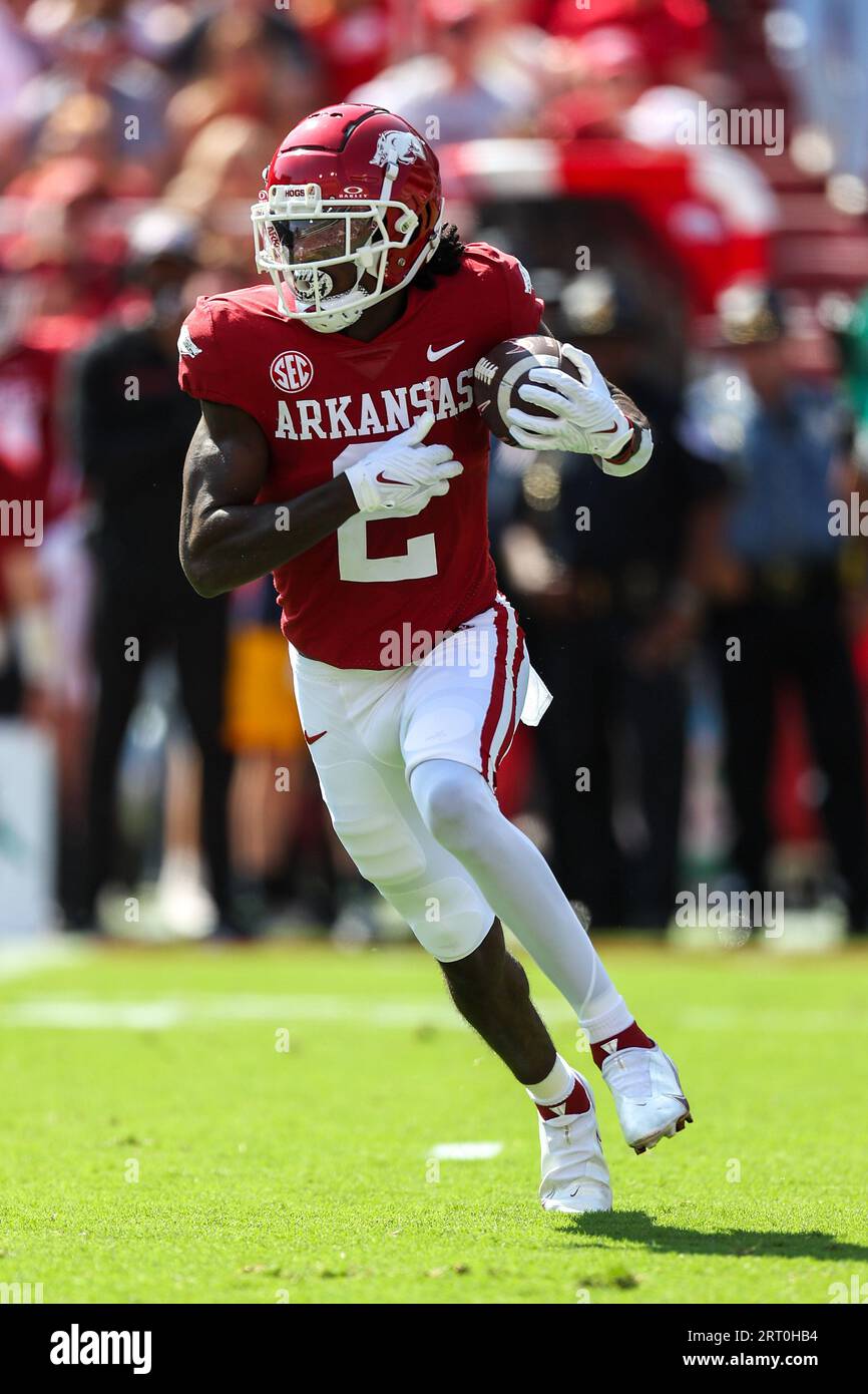 September 9, 2023: Razorback receiver Andrew Armstong #2 comes across ...