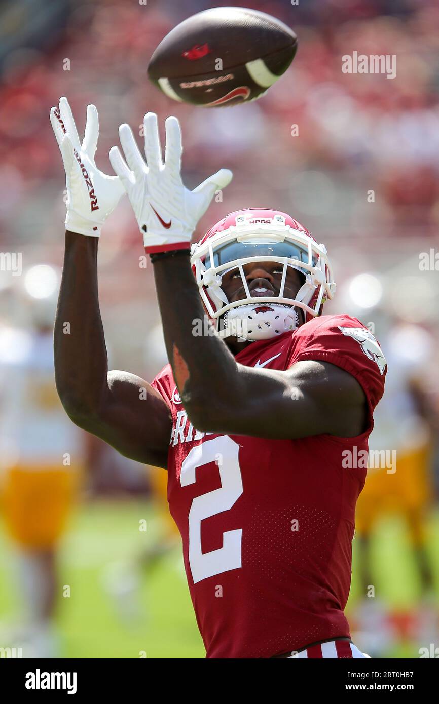 September 9, 2023: Razorback receiver Andrew Armstrong #2 settles under ...