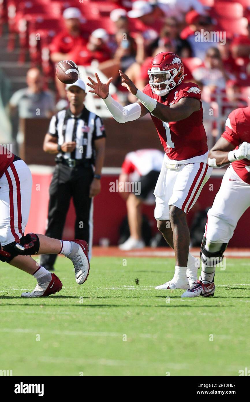September 9, 2023: Razorback QB KJ Jefferson #1looks in the snap in ...