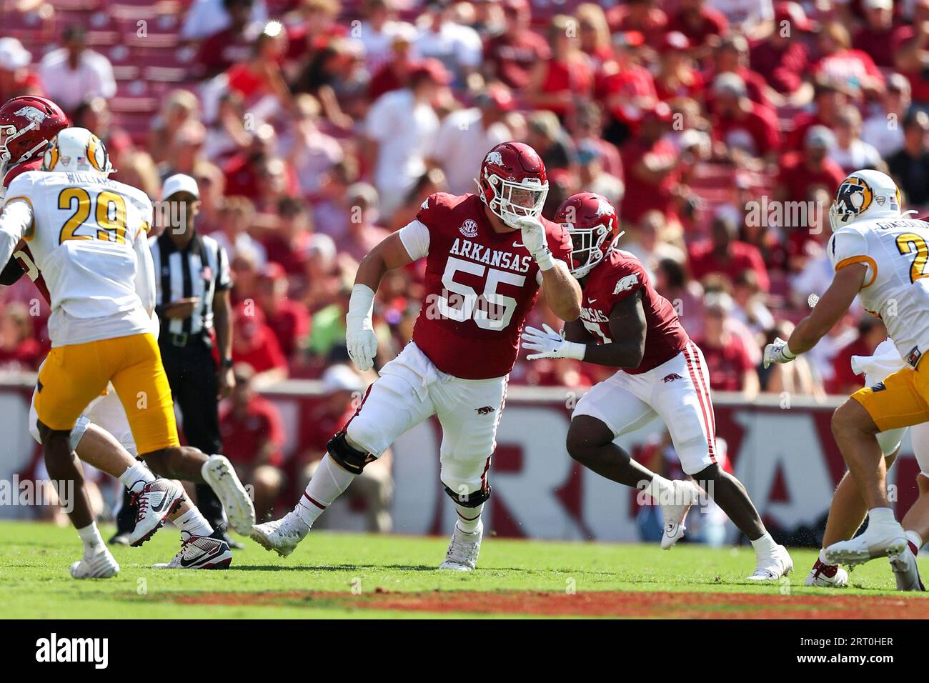 September 9, 2023: Razorback offensive lineman Beaux Limmer #55 comes ...
