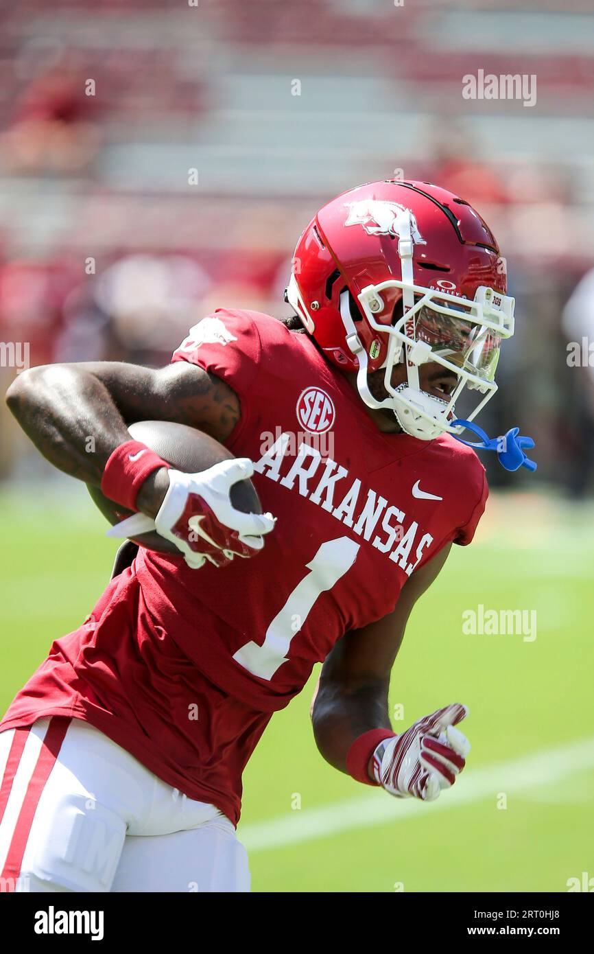 September 9, 2023: Arkansas defensive back Lorando Johnson #1 brings ...