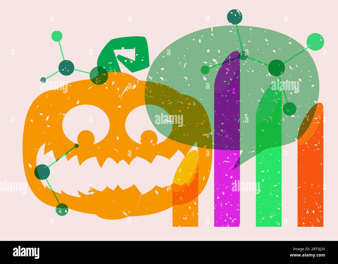 Halloween riso graph poster with Jack O' Lantern, speech bubble and ...
