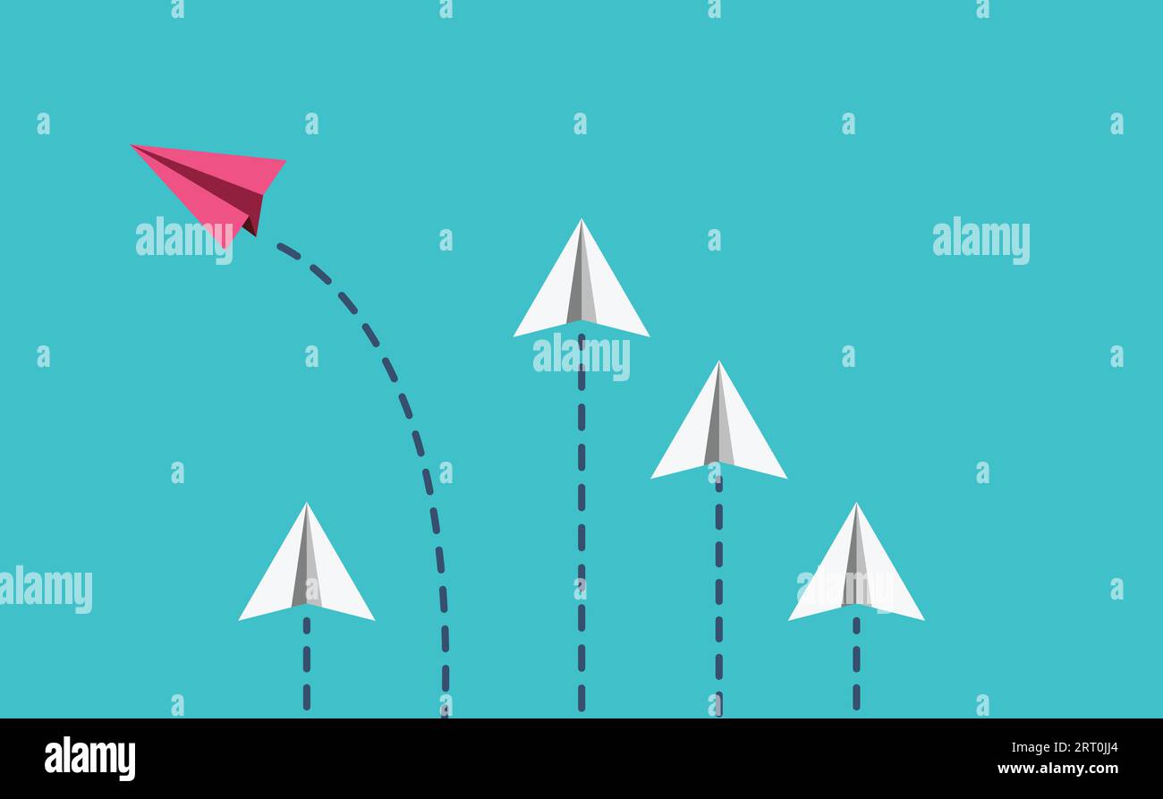 Red airplane flying different from their white group of airplane. Think ...