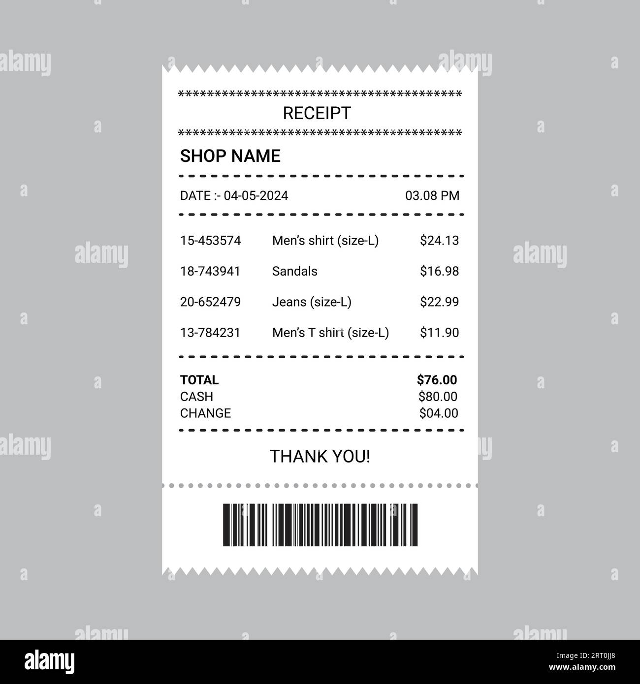 Receipt paper shopping bill barcode payment check received Stock Vector ...