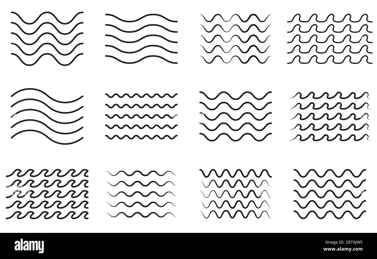 Water wave line different variations set collection pattern Stock ...