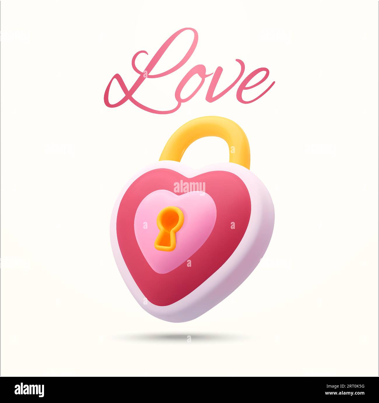 3d pink heart in lock style icon, isolated on white background. Modern ...