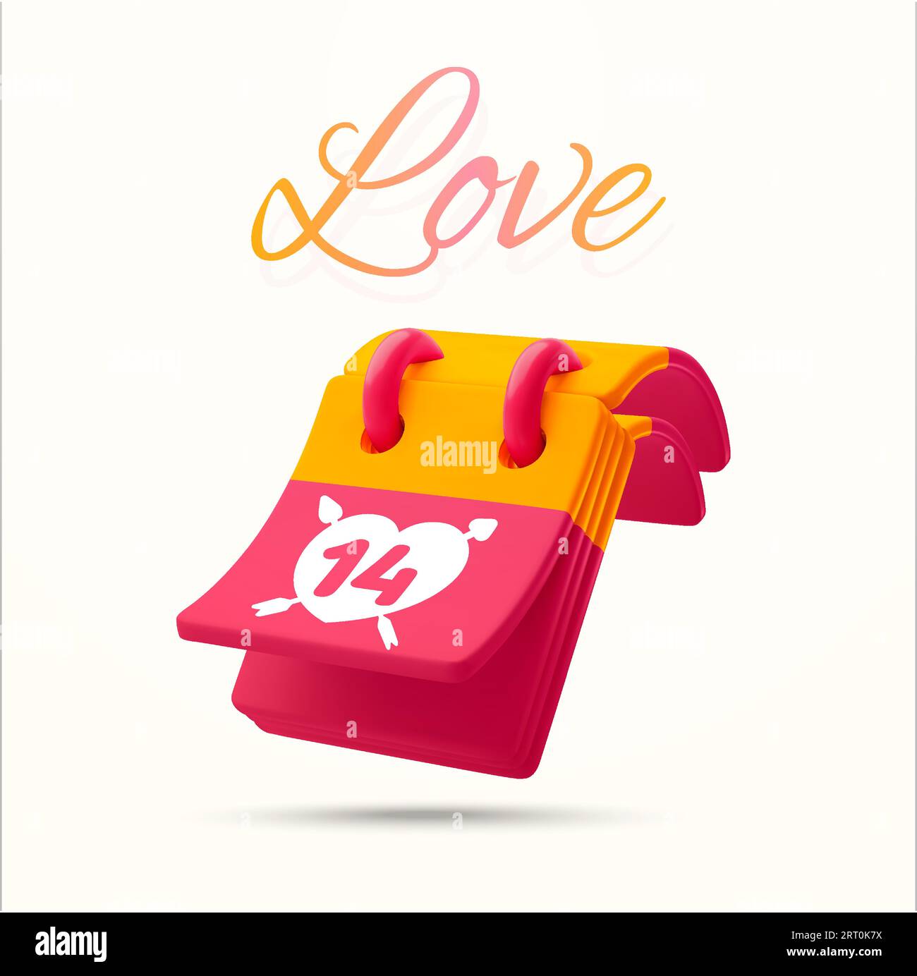 3d pink calendar, february 14th valentine day icon isolated on white ...