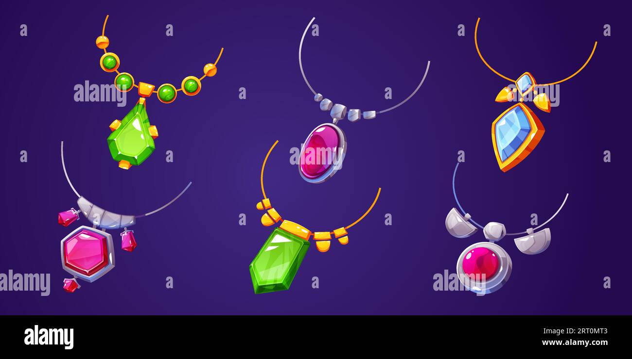 Cartoon set of precious necklaces isolated on background. Vector ...