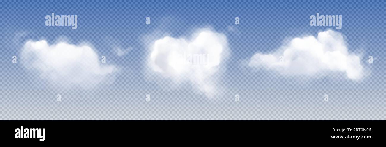 Realistic white clouds set isolated on transparent background. Vector ...