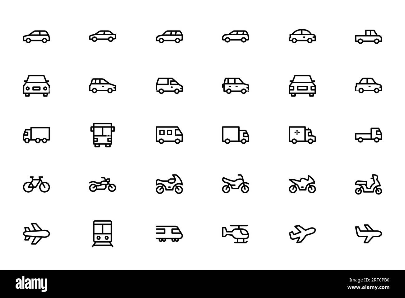 Vehicle transport icon set of car, truck, bike, train, airplane ...
