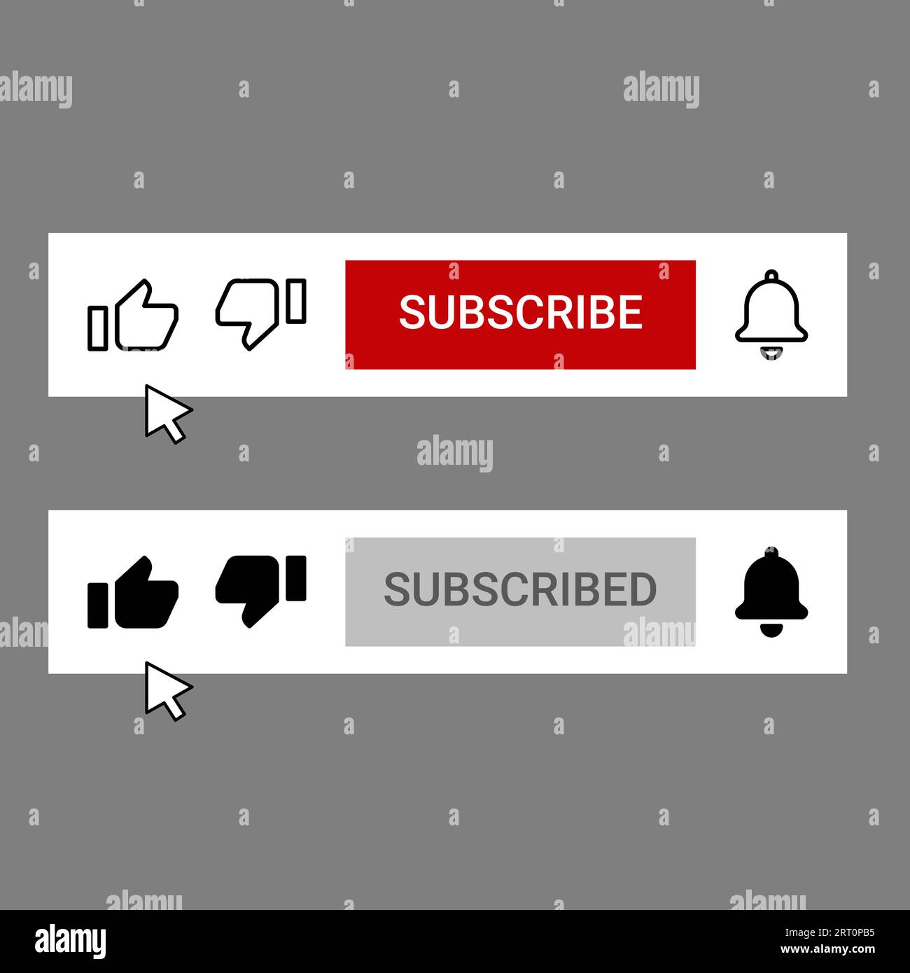 Youtube subscribe button like, dislike and bell notification icons in line and filled style ...
