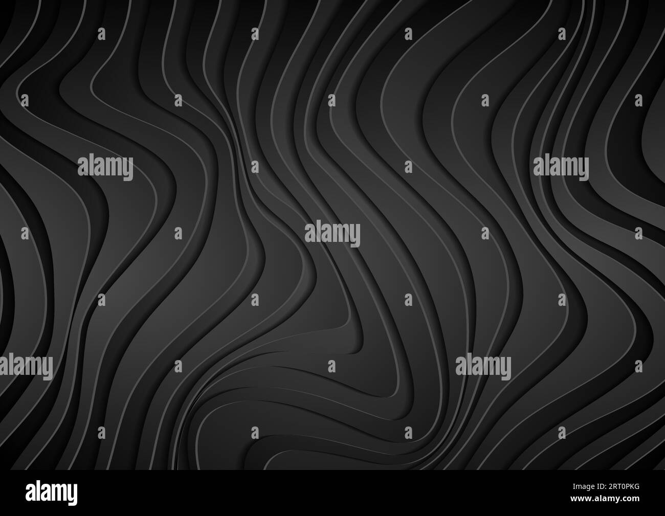 Black 3d paper refracted curved waves. Abstract dark papercut elegant wavy background. Vector ...