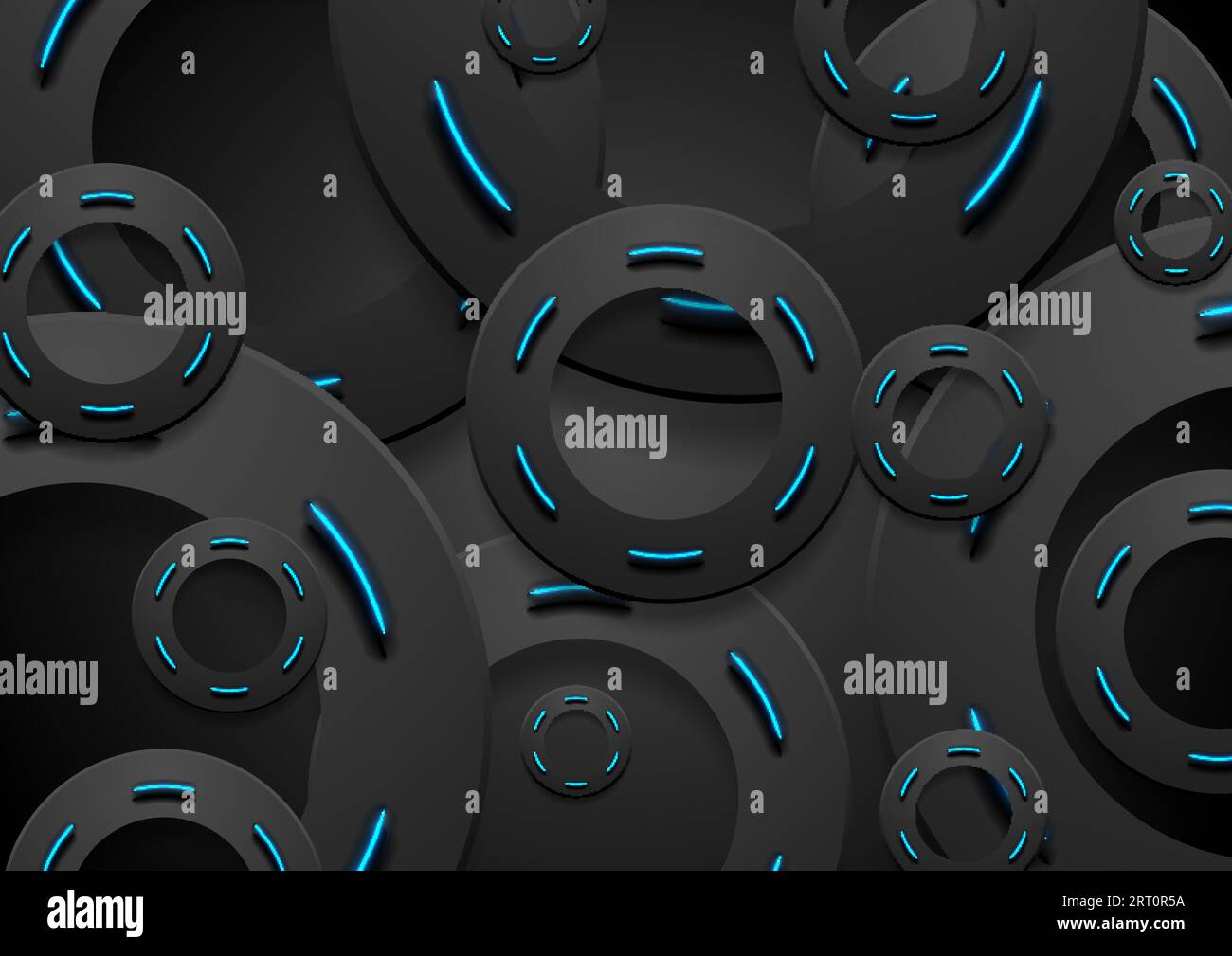 Black futuristic circles with neon blue light. Abstract corporate ...