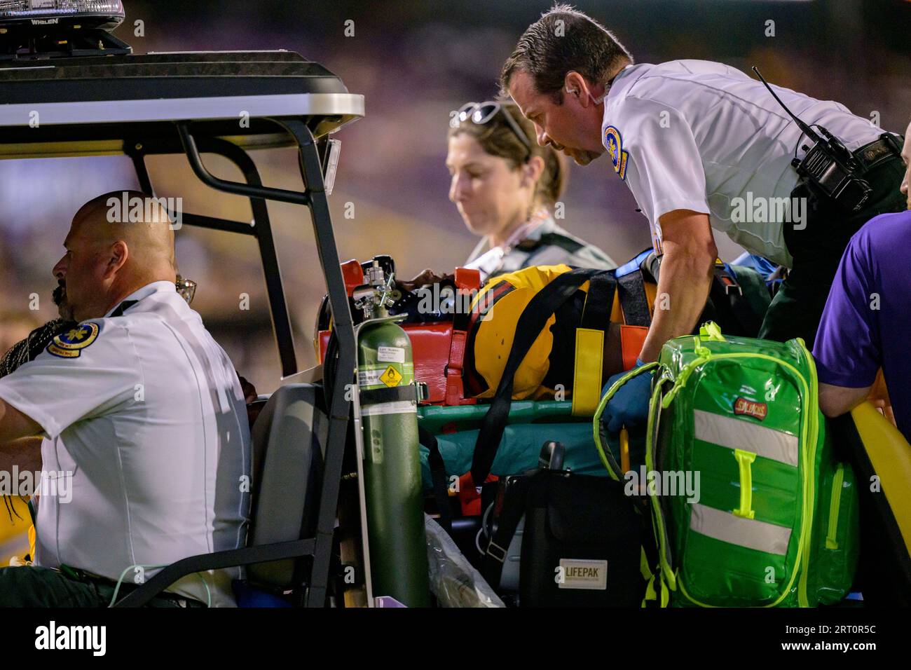 Grambling State linebacker Jaquavis Richmond is attended to by medical ...