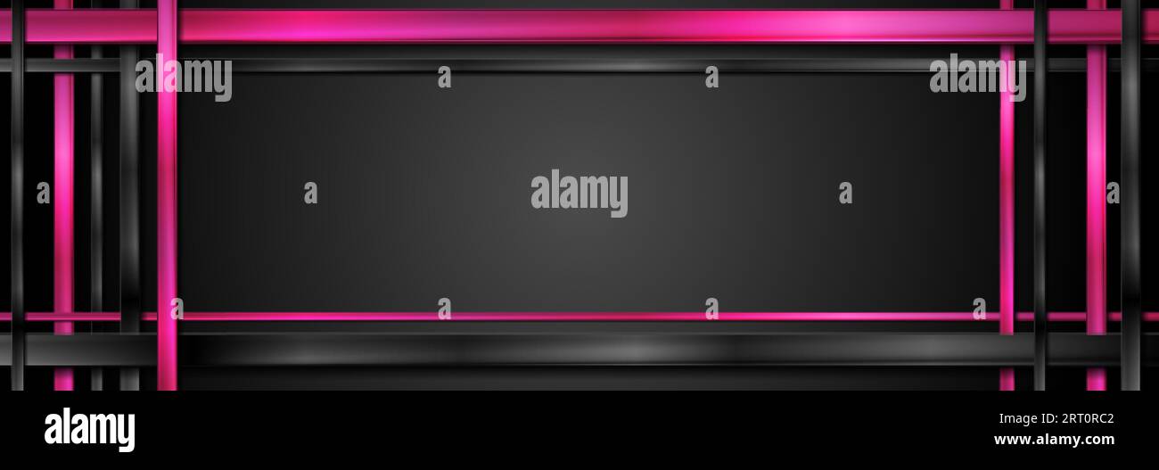 Bright pink and black glossy stripes. Technology futuristic dark banner ...
