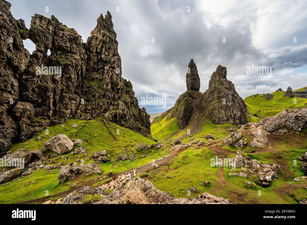 Strange and beautiful landscape of rock formations on the Isle of Skye ...