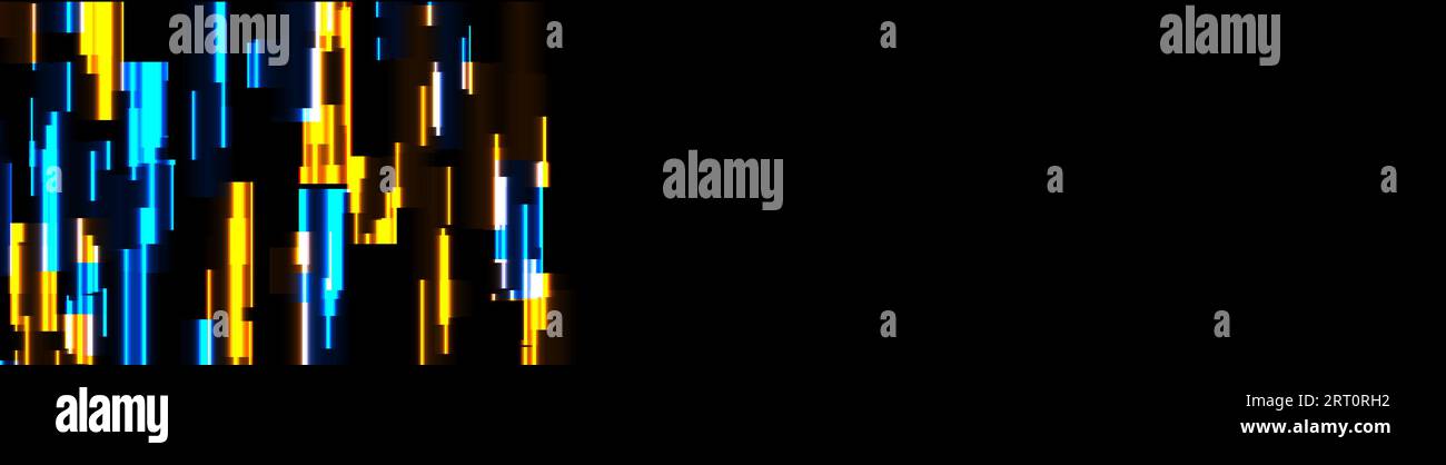 Abstract blue yellow tech glowing neon lines background. Laser glitch ...