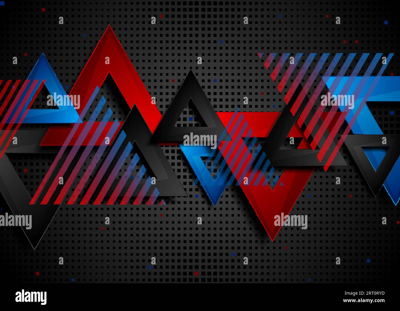 Dark blue and red triangles on black background. Hi-tech abstract ...