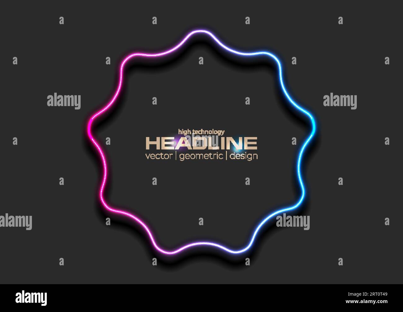 Blue and purple curved wavy neon circle frame. Technology retro sci-fi ...