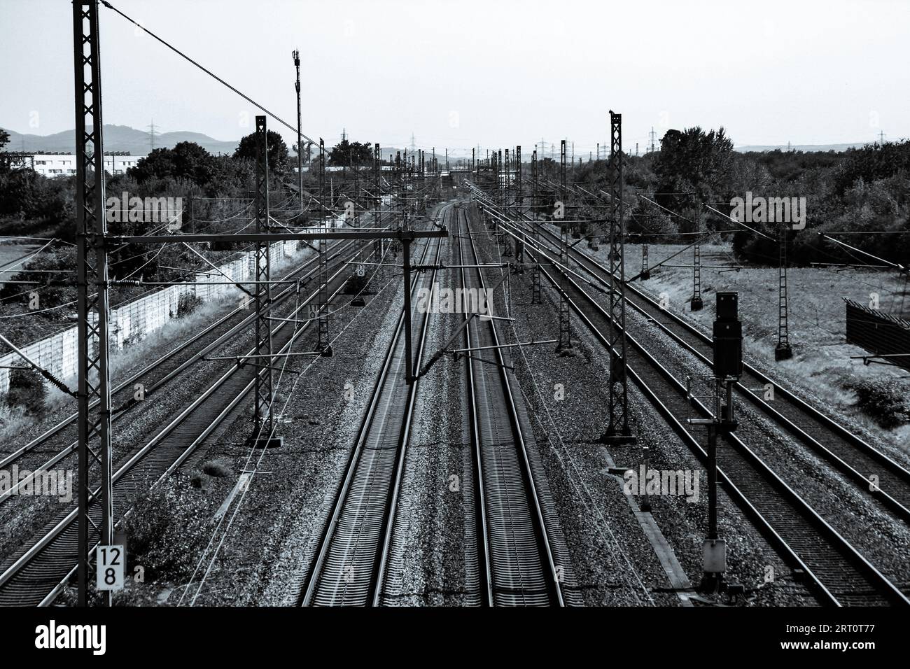 straight train line in black white Stock Photo - Alamy
