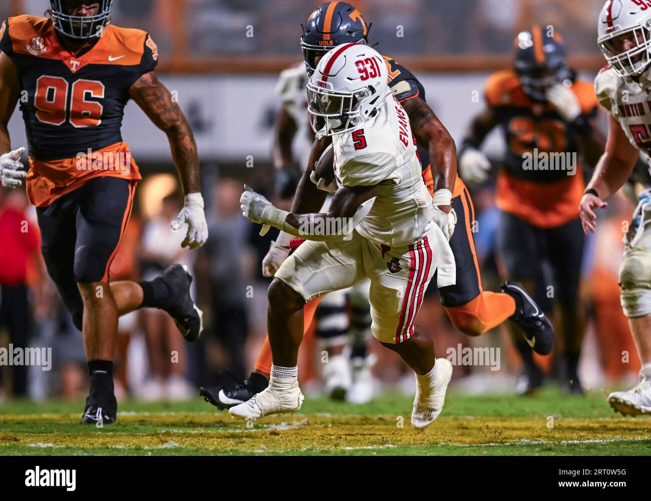 KNOXVILLE, TN - SEPTEMBER 09: Austin Peay Governors running back CJ Evans Jr. (5) runs with the ...