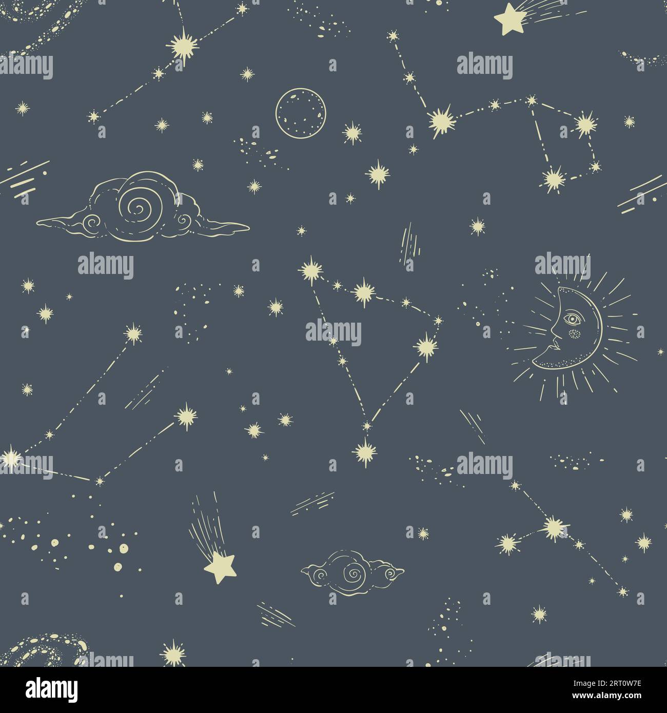Constellations and starry sky with shapes and lines. Vintage sun and ...