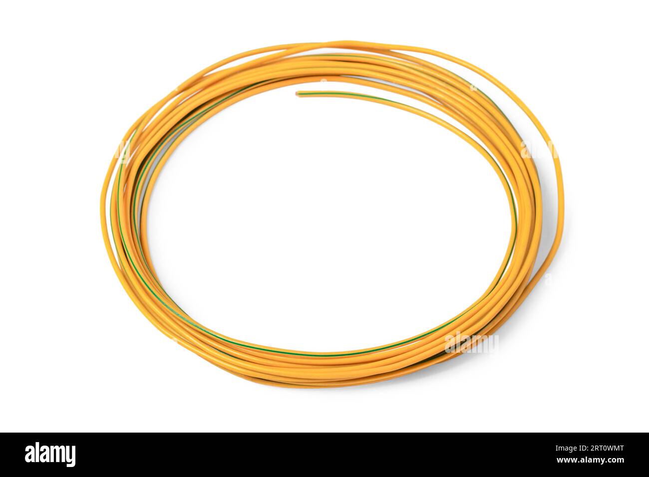 Coil of wire in yellow-green insulation for electrical grounding ...