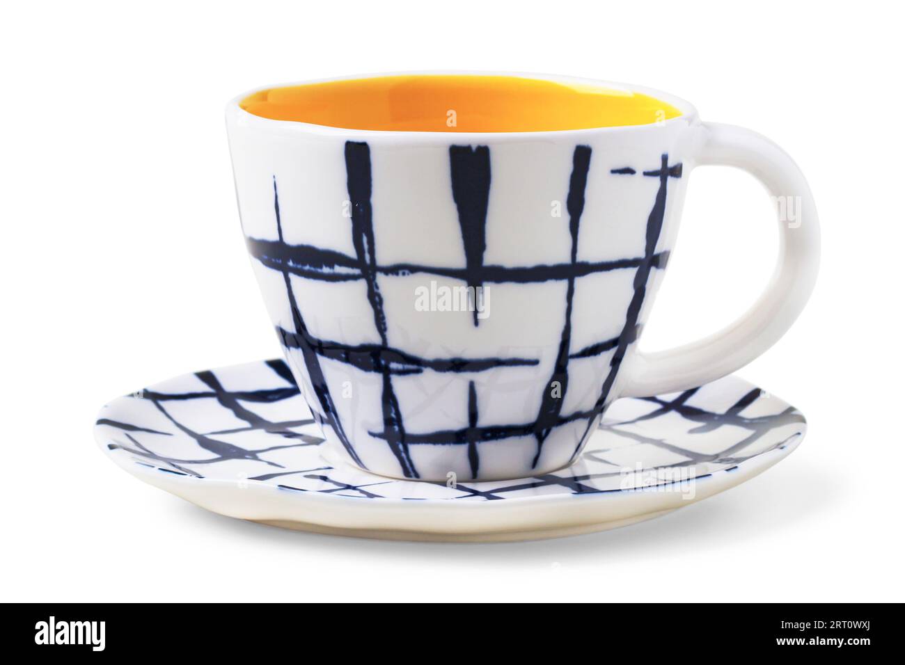 Checkered ceramic tea cup and saucer isolated on white background Stock ...
