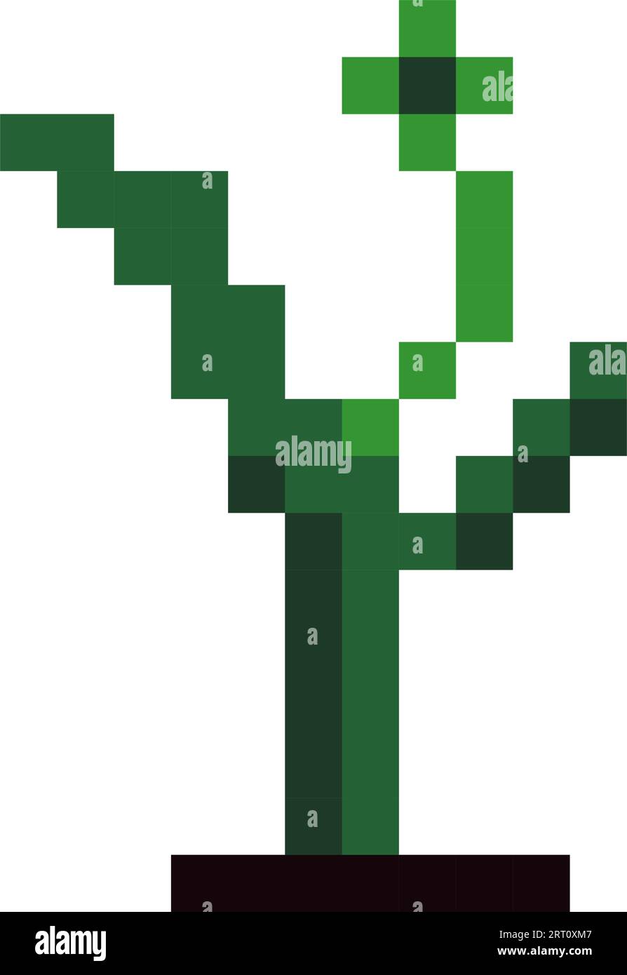 Plant with foliage and stem, leaves and bud. Pixel flora and botany for ...