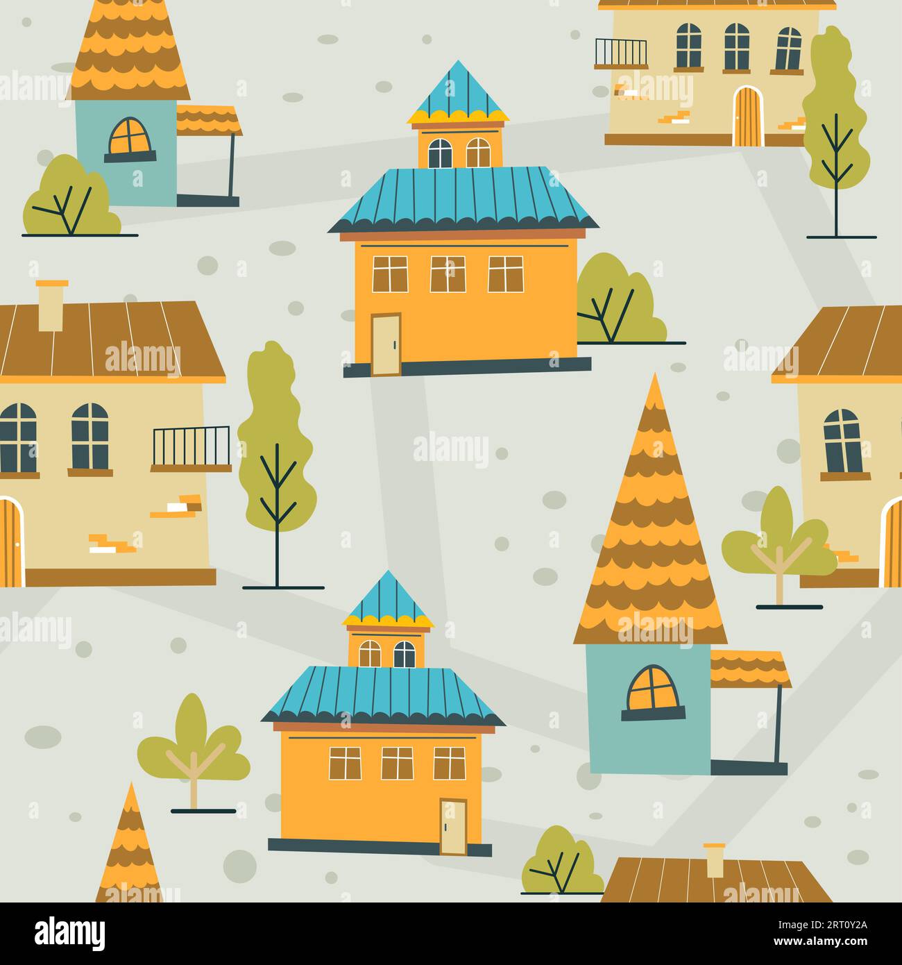 Wooden houses with garden, rustic homes with tile rooftop. Country or ...