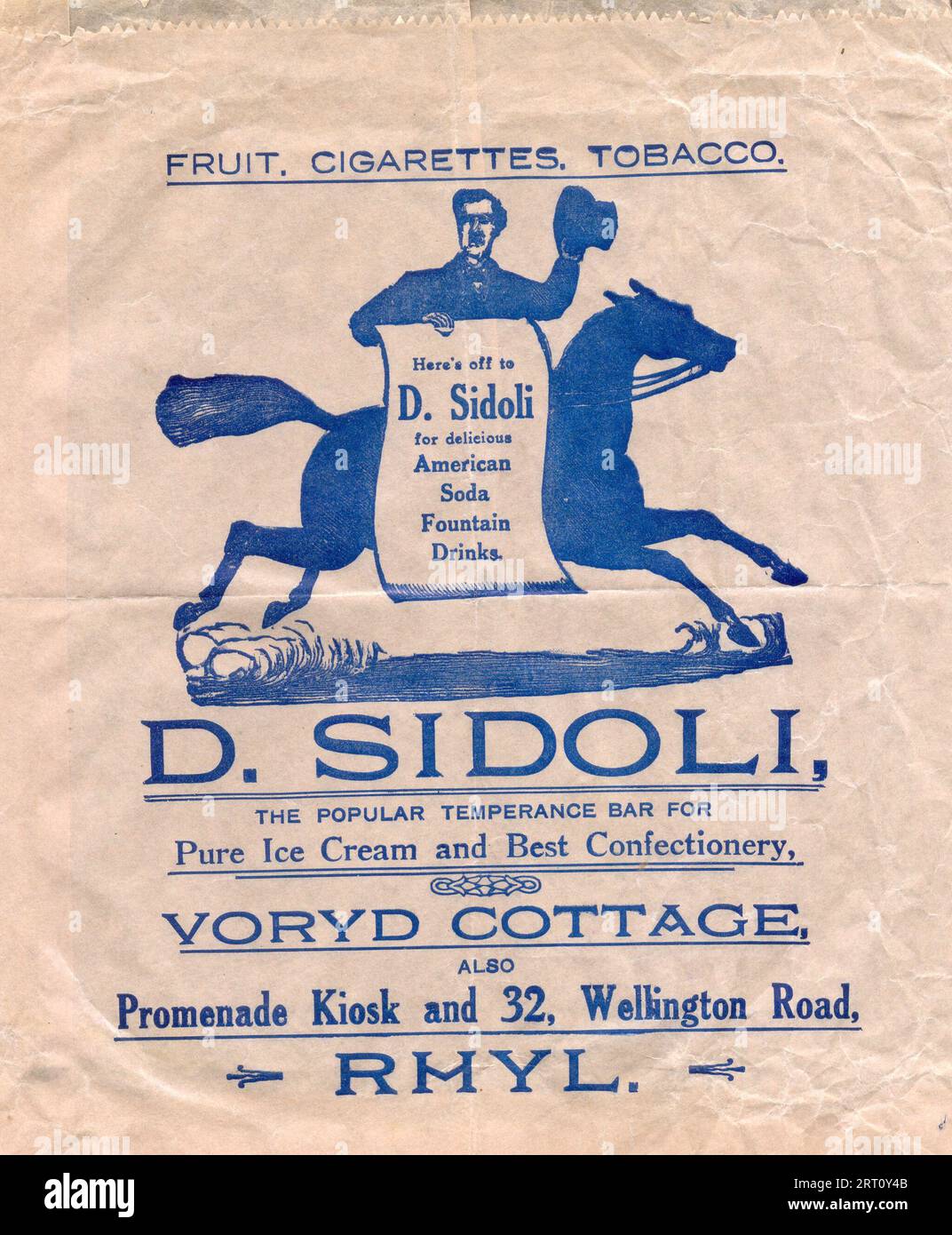 Advertising paper bag for D Sidoli Ice Cream and Confectionery, Rhyl ...