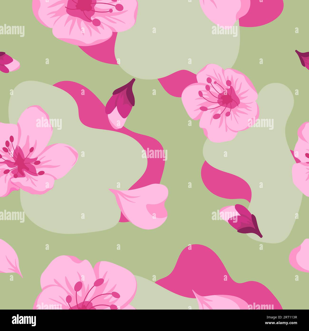 Blooming sakura tree, cherry blossom print pattern Stock Vector Image ...