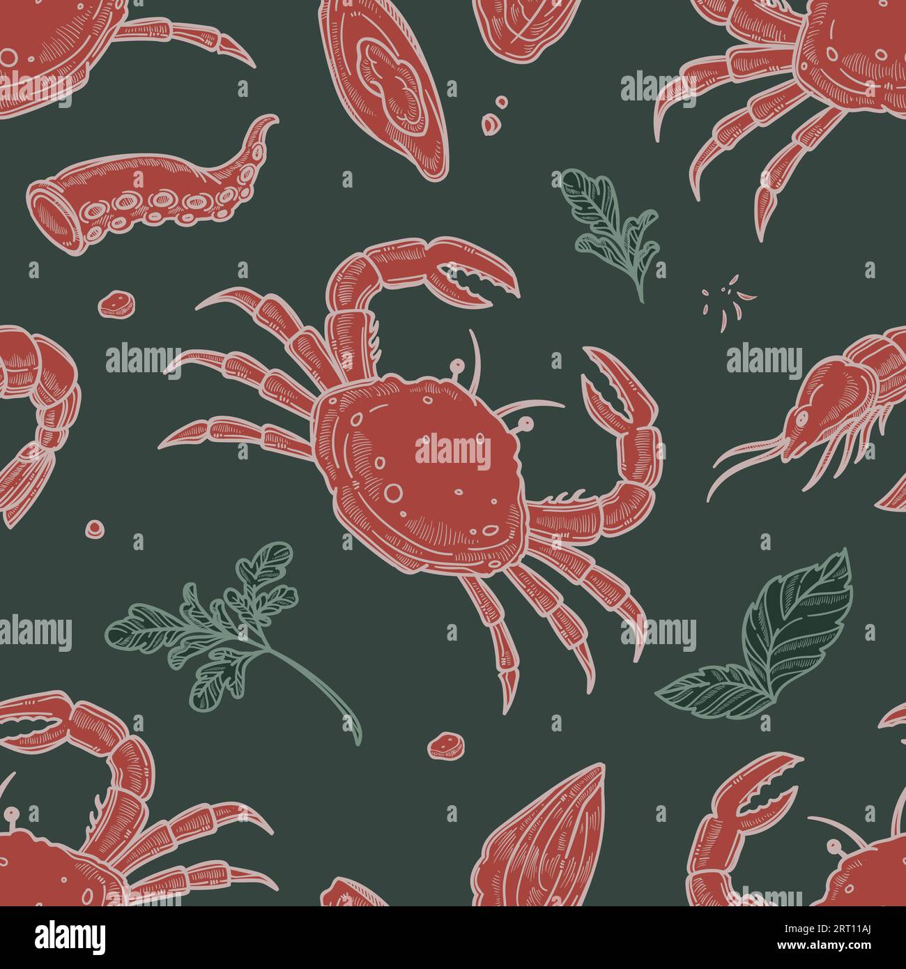 Seafood served with herbs, crab and octopus vector Stock Vector Image ...
