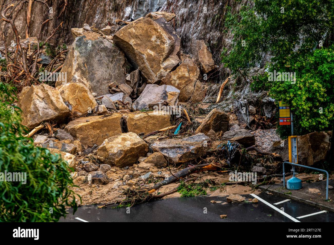 Hong Kong, China. 09th Sep, 2023. A landslide in Shau Kei Wan after ...