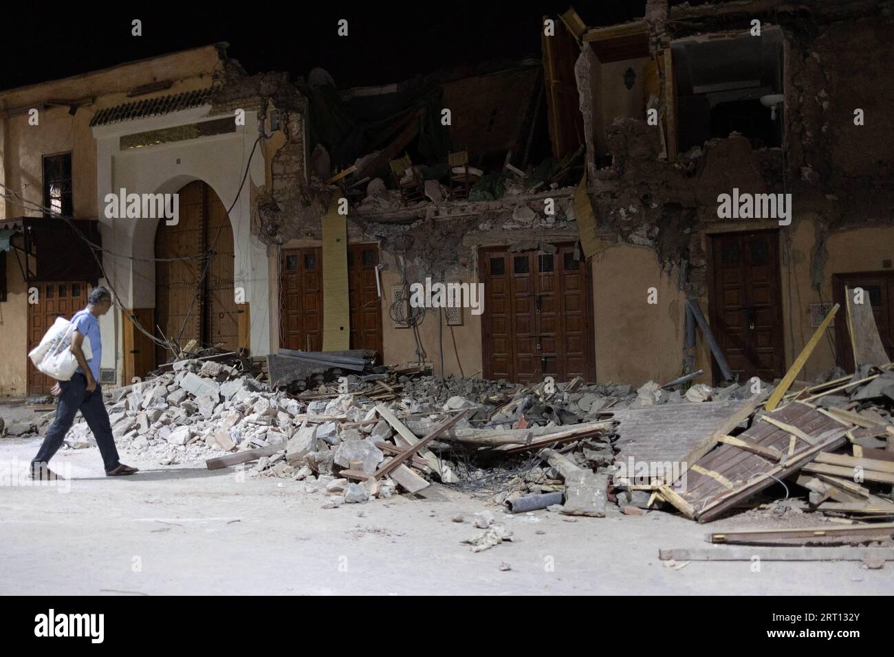 Marakkesh, Morocco. 10th Sep, 2023. Damaged buildings around the square ...