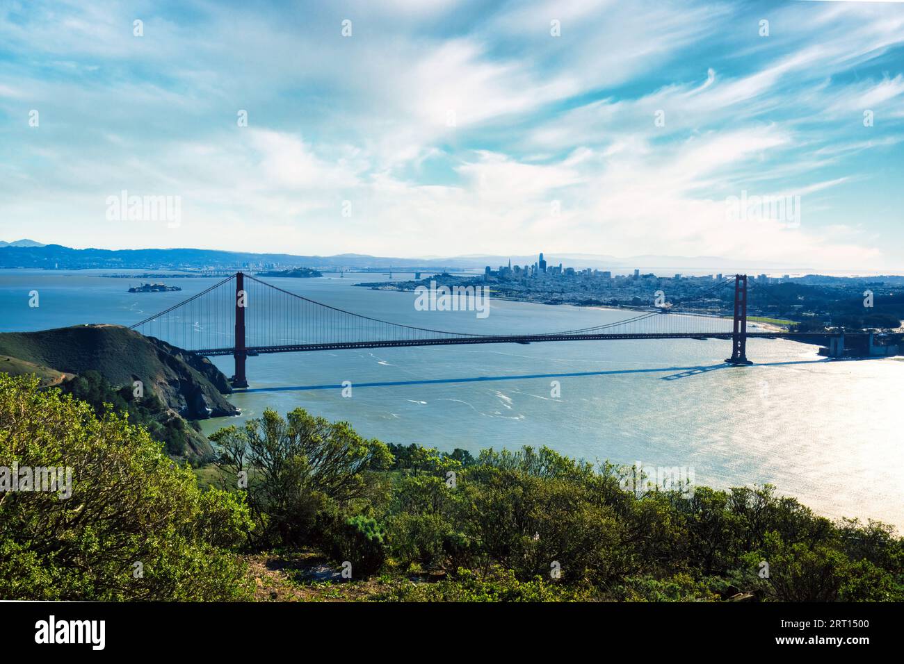 Panoramic View of the Golden Gate Bridge Under Blue Skies Stock Photo ...
