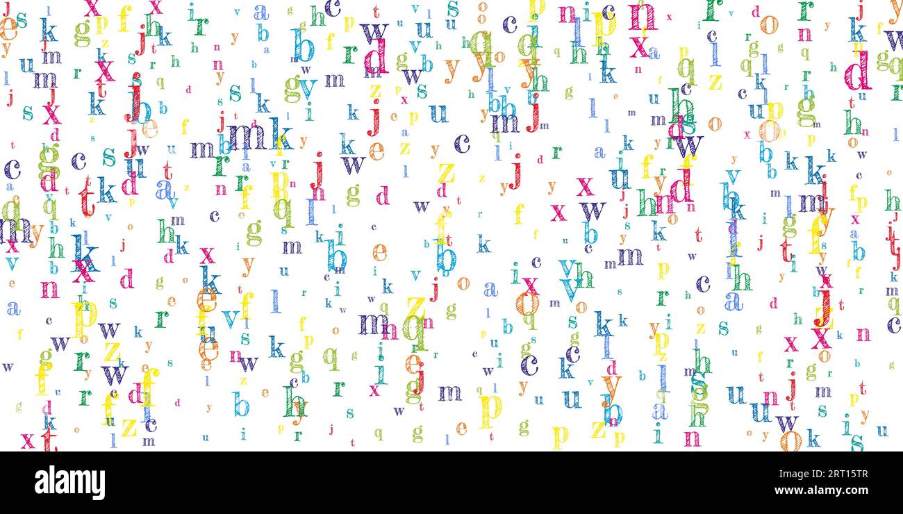 Falling letters of English language. Colorful childish flying ...