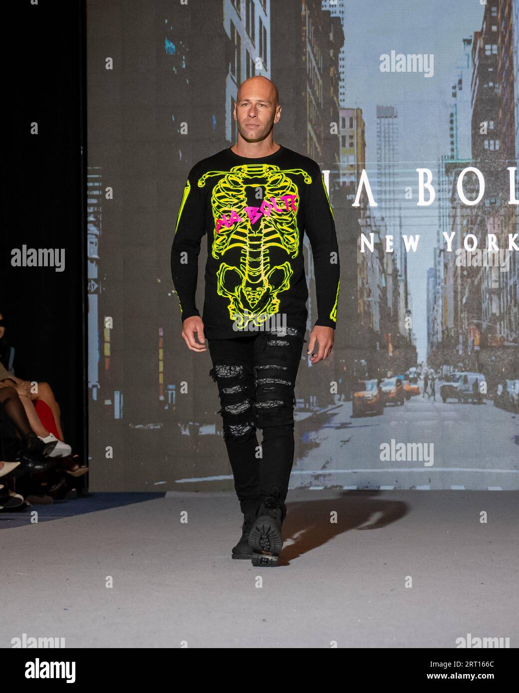 New York, USA. 09th Sep, 2023. A model walks the runway at the Pia ...