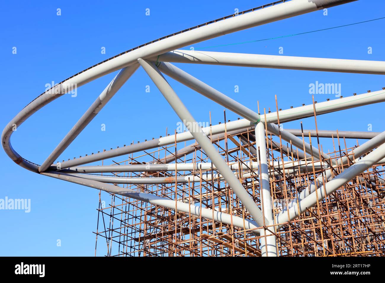 Arc steel tube landscape architecture in a construction site Stock ...