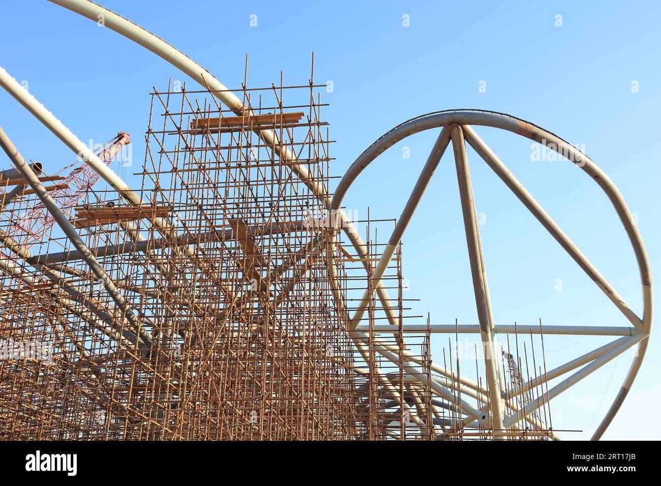 Arc steel tube landscape architecture in a construction site Stock ...