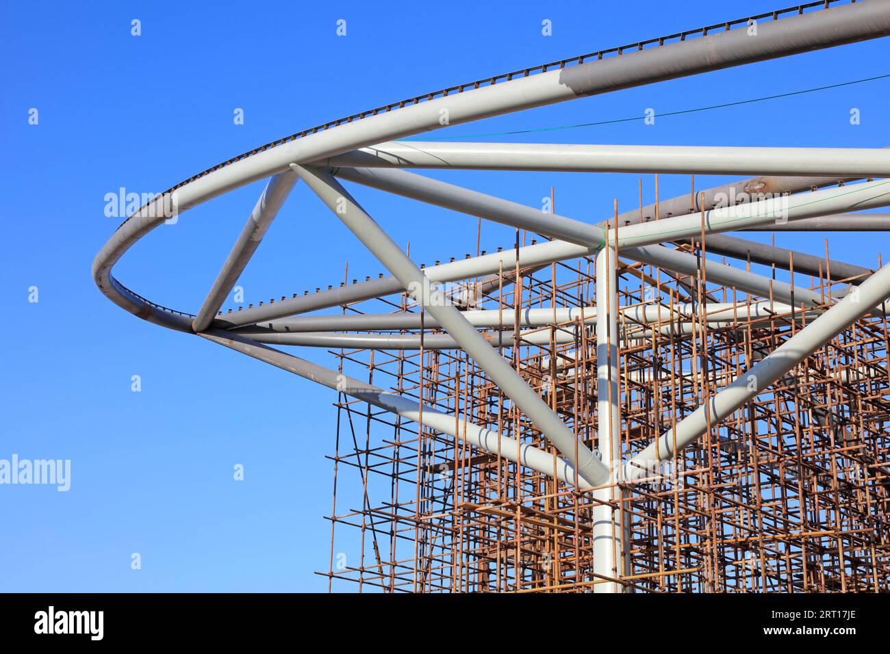 Arc steel tube landscape architecture in a construction site Stock ...