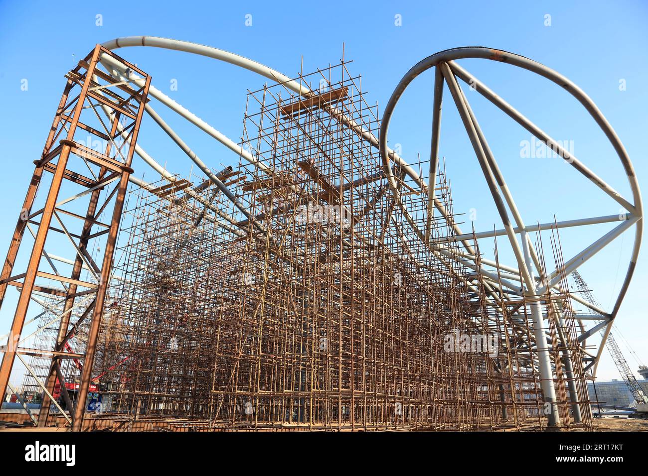 Arc steel tube landscape architecture in a construction site Stock ...