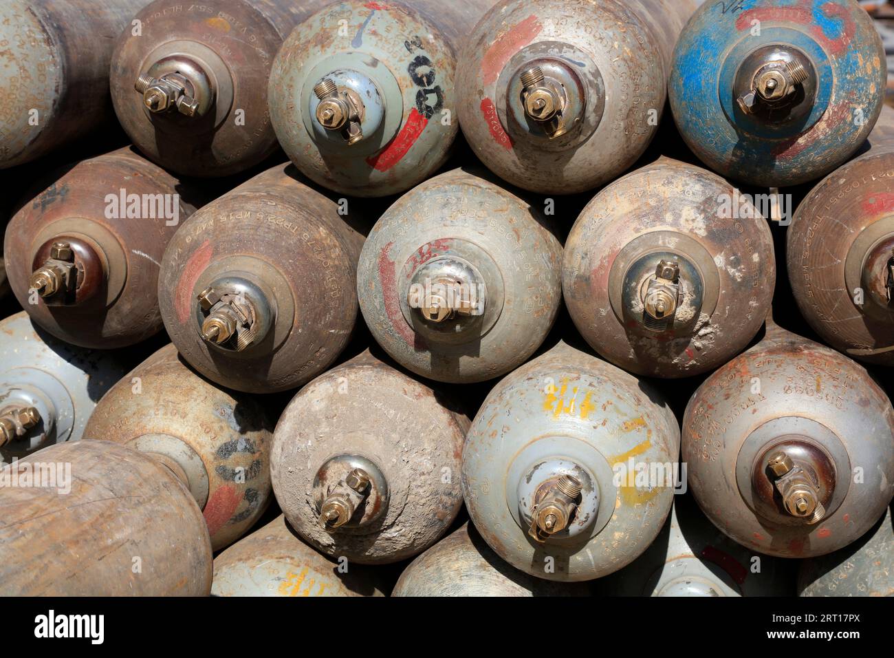 Compressed gas cylinders, closeup of photo Stock Photo - Alamy
